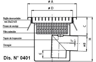 Sumideros con rejillas salida vertical o horizontal en acero inoxidable
